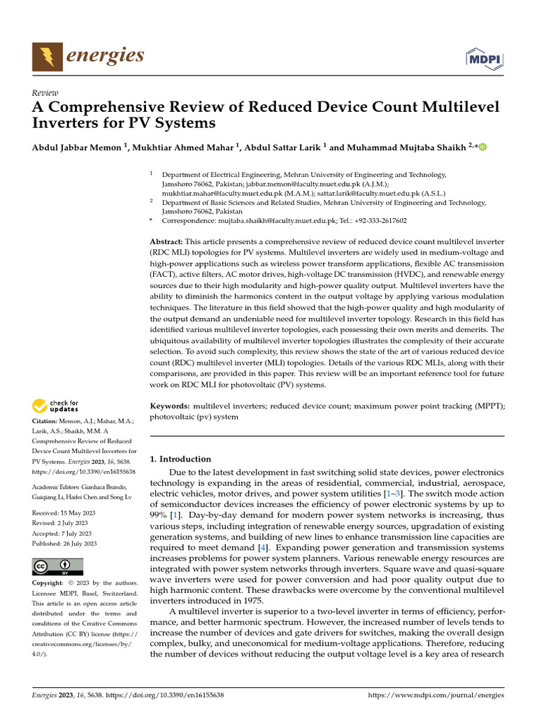 A Comprehensive Review of Reduced Device Count Multilevel Inverters For ...