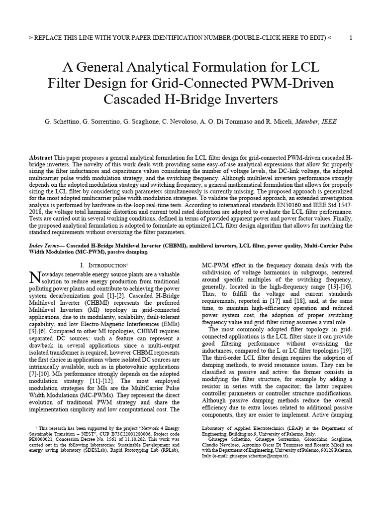 A General Analytical Formulation For LCL Filter Design For Grid ...