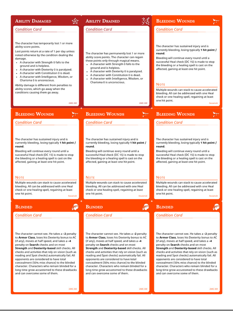 RPG Cards - 3.5e - Condition Cards (Coloured, Multiples) | PDF