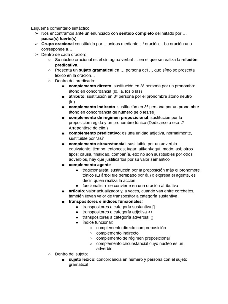 Esquema Comentario Sintáctico | PDF