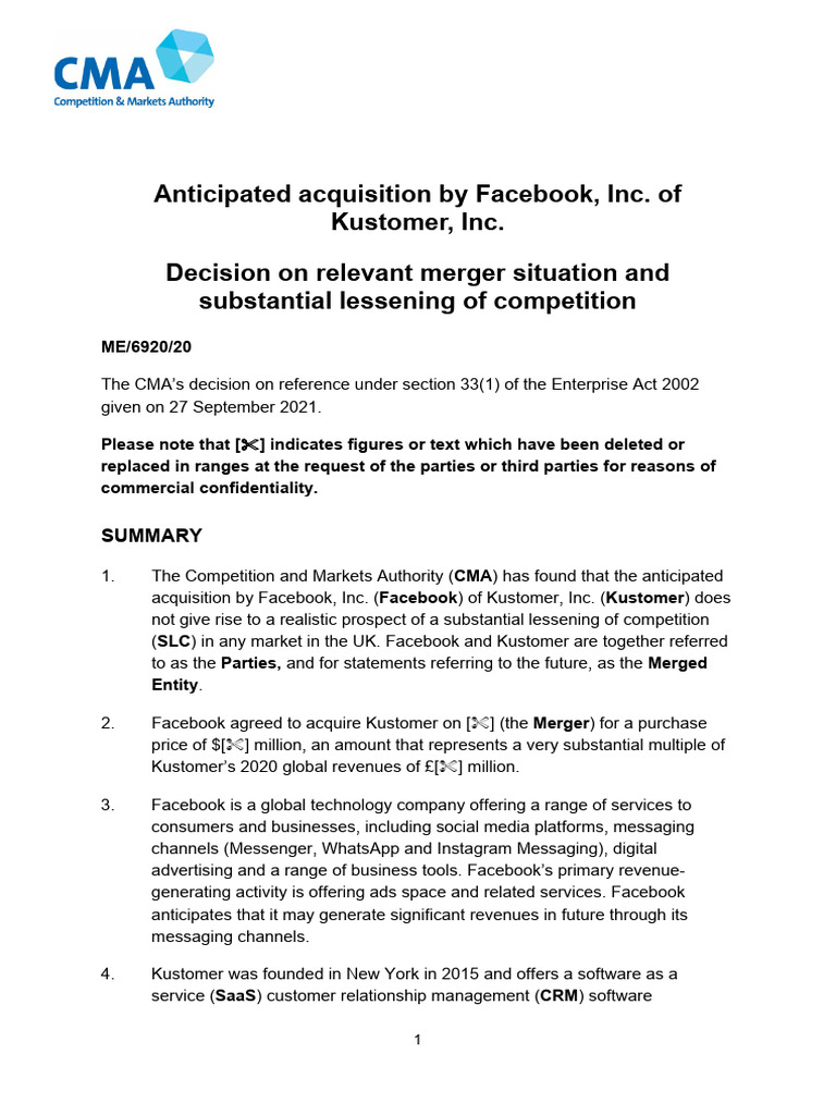 CMA - Facebook Vs Kustomer | PDF
