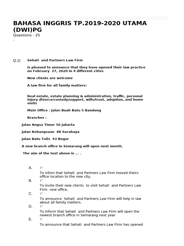 Soal Us Basing 2020 | PDF