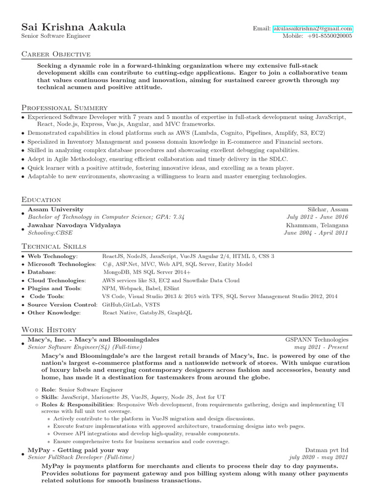 Sai Krishna Resume 2024 | PDF