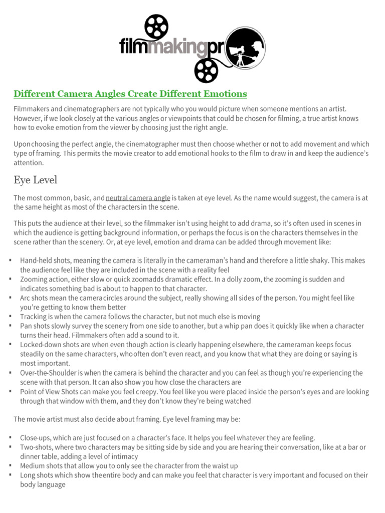 Different Camera Angles Create Different Emotions | PDF