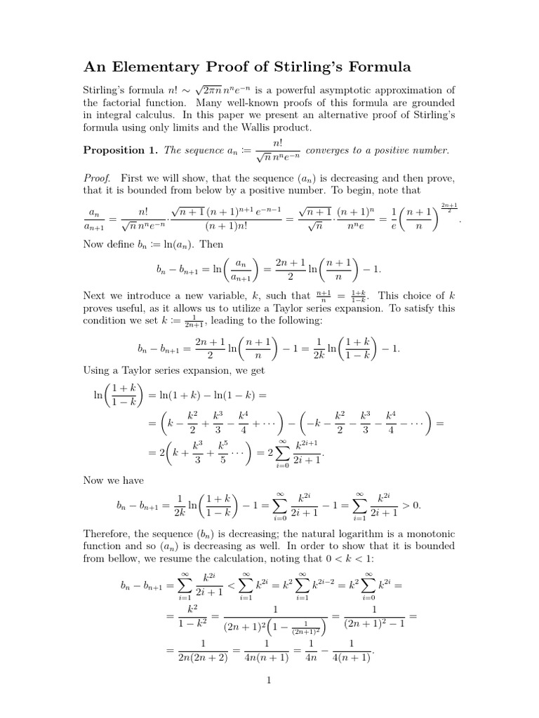Proof of Stirlings Formula Via The Wallis Product | PDF | Limit ...