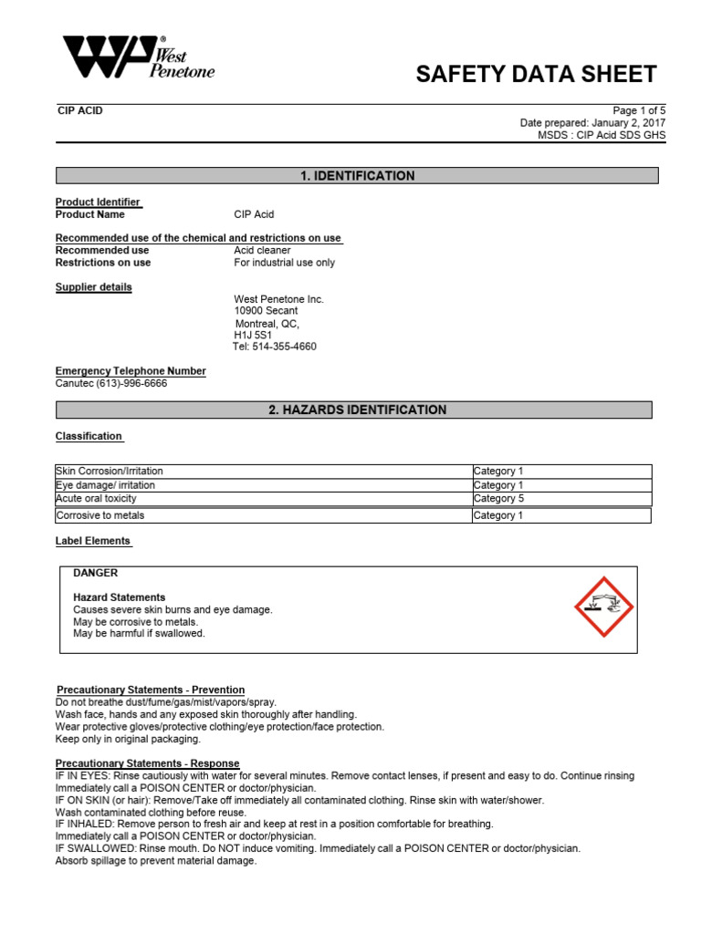CIP Acid SDS GHS | PDF