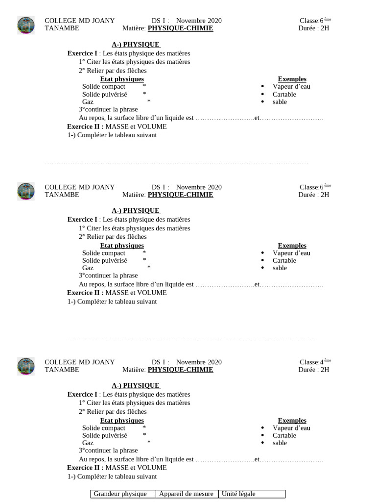 PHYSIQUE CHIMIE 6ème | PDF