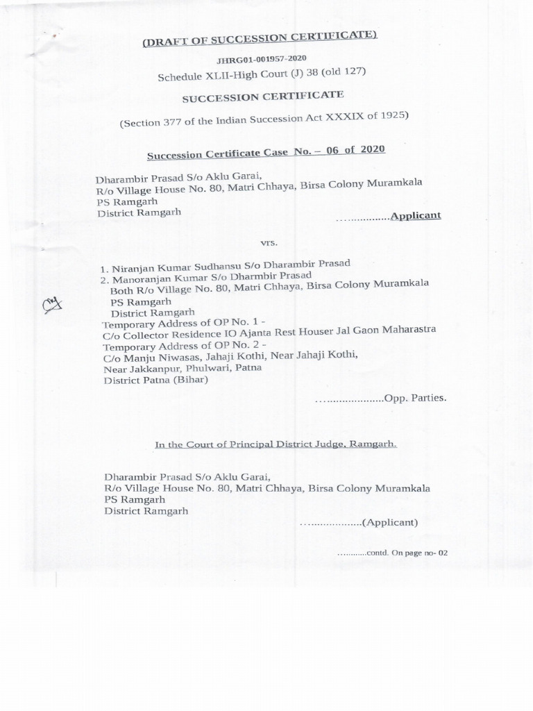 Succession Certificate 06 of 2020 | PDF