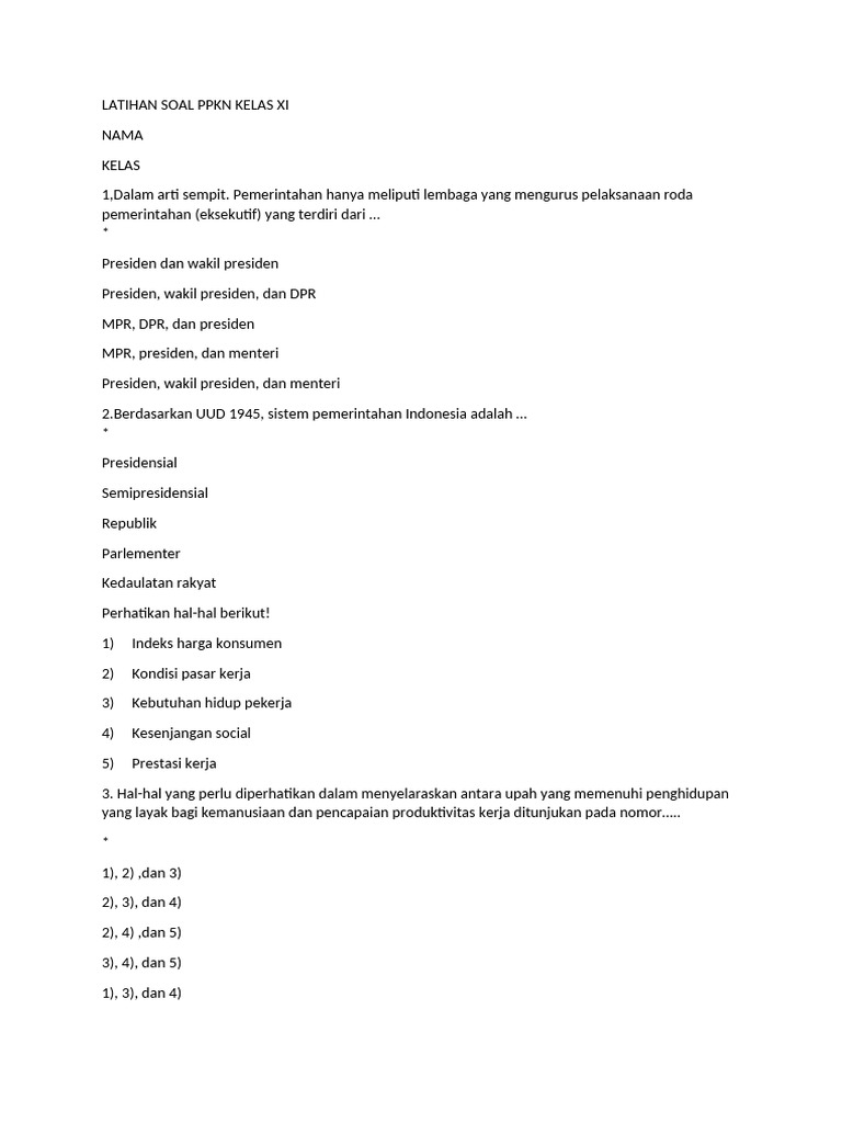 Latihan Soal PPKN Kelas Xi | PDF