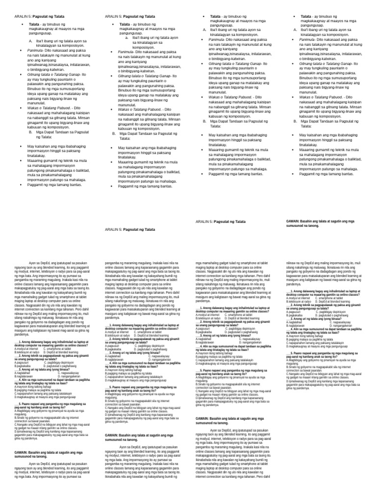 Aralin 5 Talata | PDF