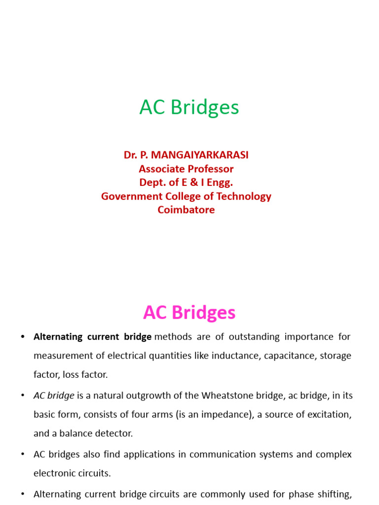 AC Bridges | PDF | Teaching Methods & Materials | Science & Mathematics