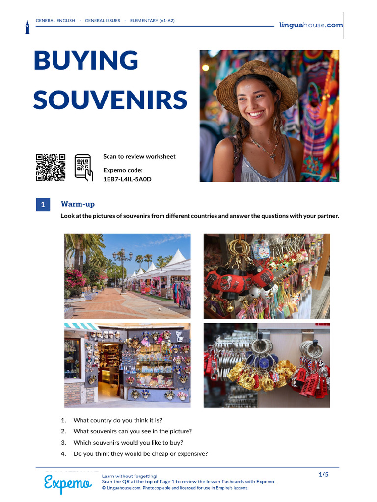 Buying Souvenirs British English Teacher A1 A2 | PDF
