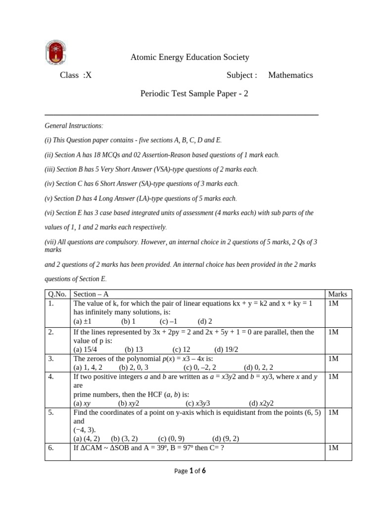 Class 10 Math PT-2 Practice Paper | PDF