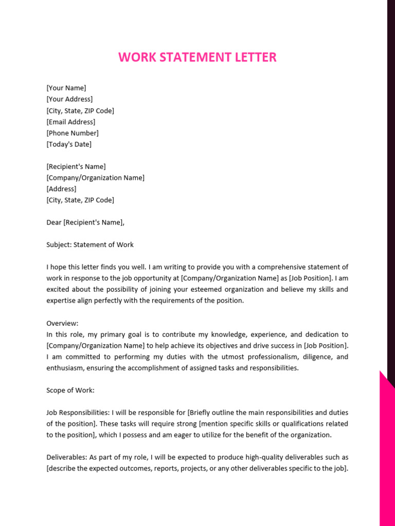 Work Statement Letter | PDF