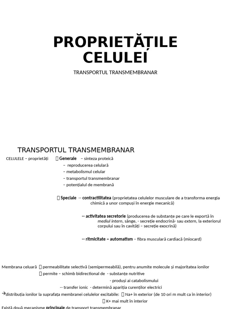 3 - Proprietatile Celulei - Transport Transmembranar | PDF