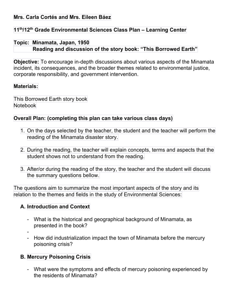 Minamata, Japan, 1950 Class Plan | PDF
