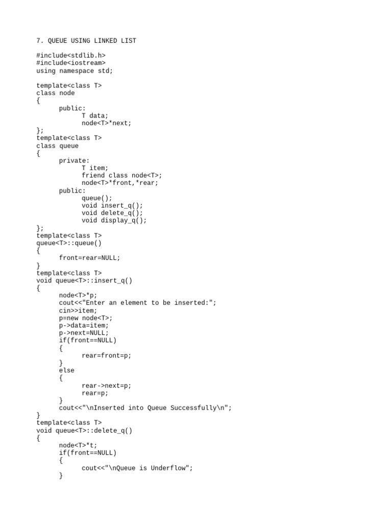 Queue Using Linked List | PDF