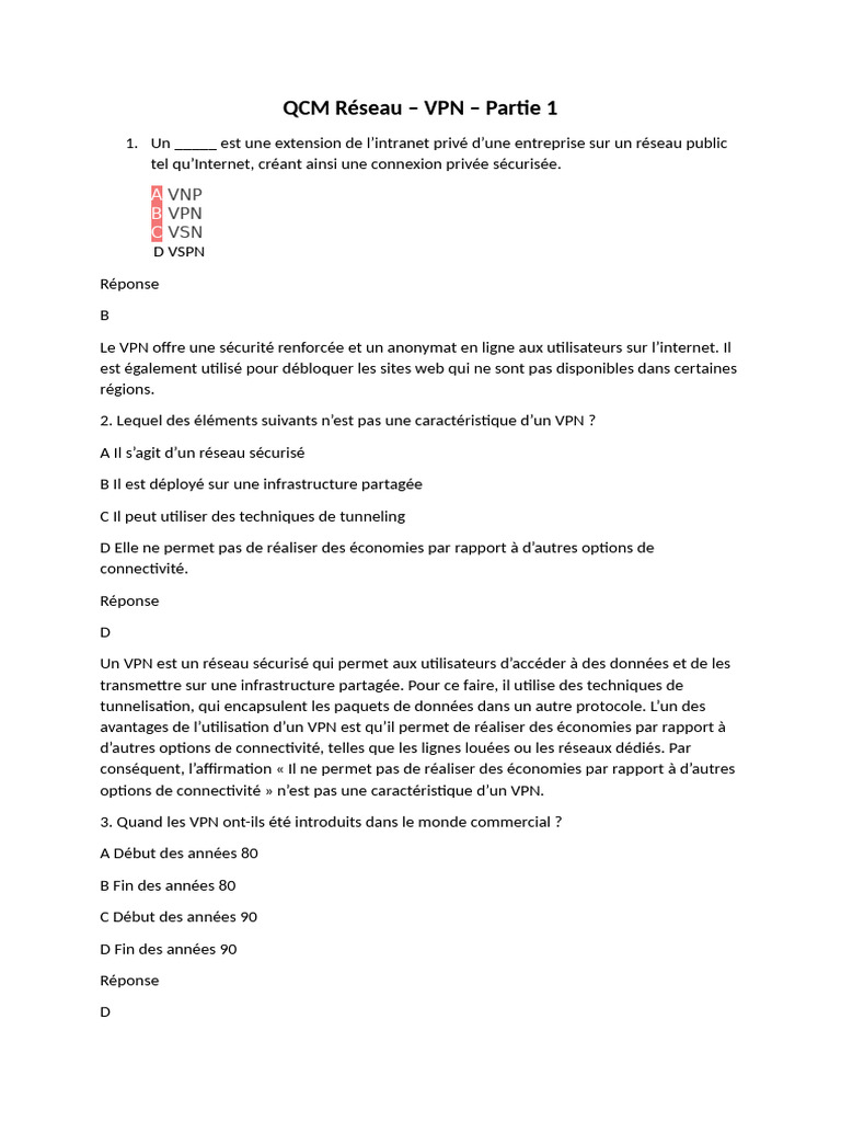QCM Réseau-VPN Partie 1 À 2 | PDF