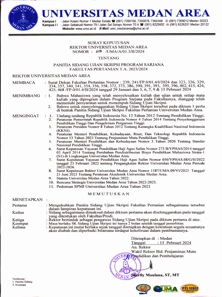 SK Sidang Skripsi An. Arfin Sinaga, DKK | PDF