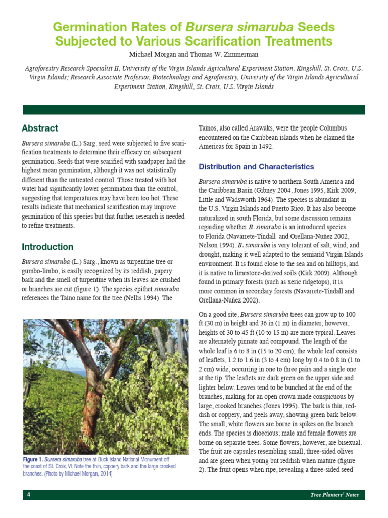 Germination Rates of Bursera Simaruba Seeds Subjected To Various ...