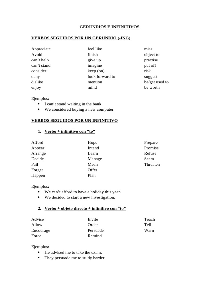 Gerundios e Infinitivos | PDF
