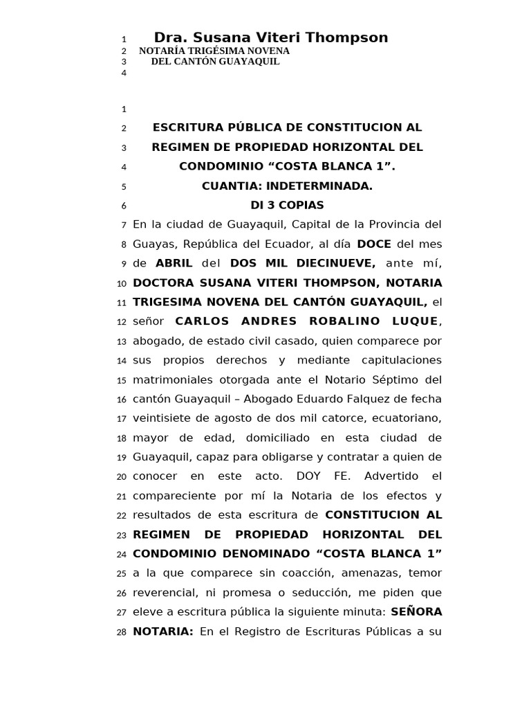 Constitucion Al Regimen de Propiedad Horizontal Del Condominio Costa ...
