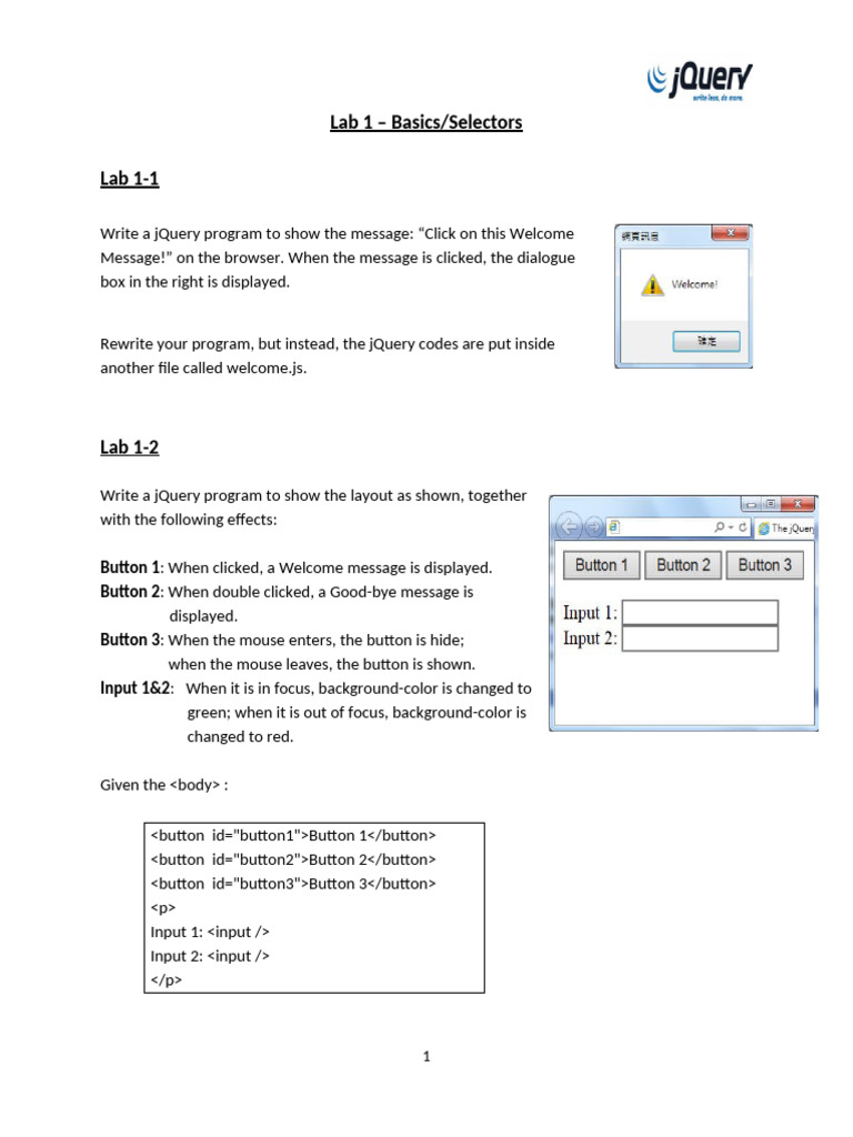 Jquery Lab 1 | PDF