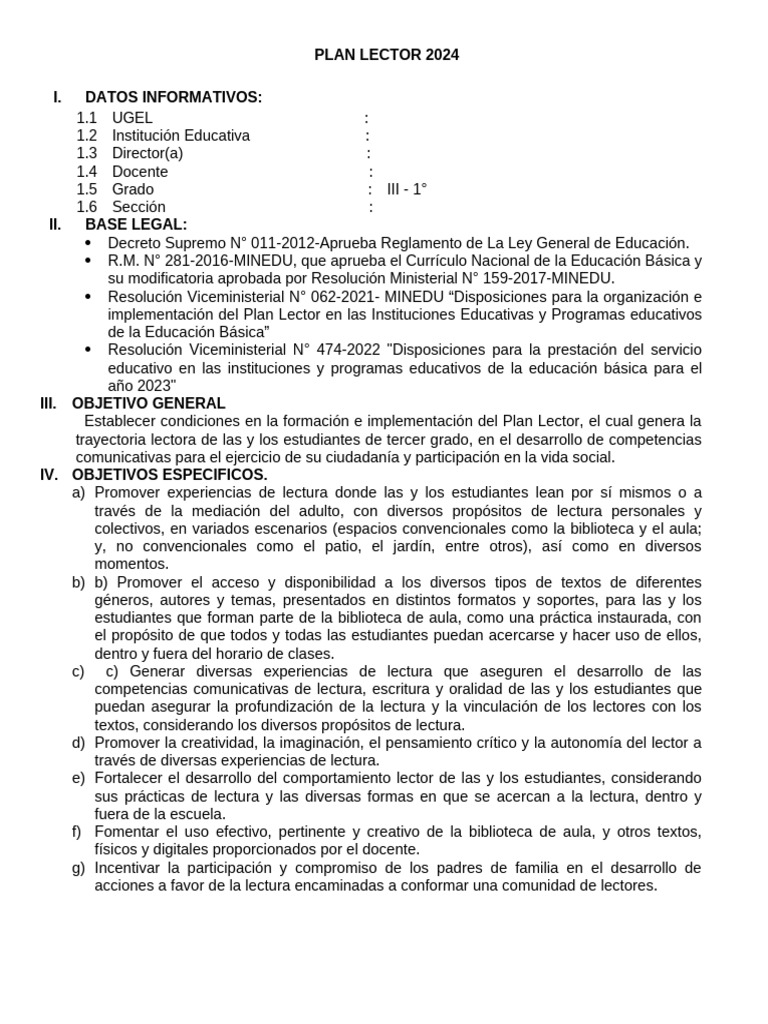 Plan Lector 1° | PDF