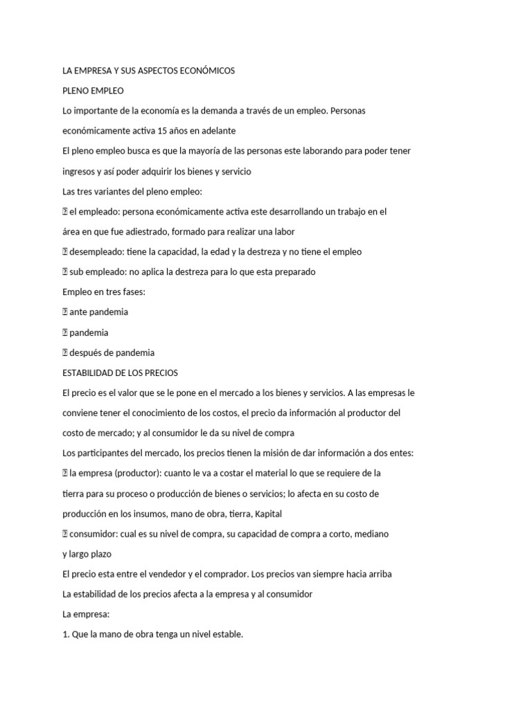 LA EMPRESA Y SUS ASPECTOS ECONÓMICOS | PDF