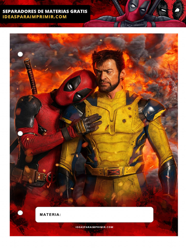 Separador de Materias para Carpeta Deadpool Wolverine Explosion | PDF