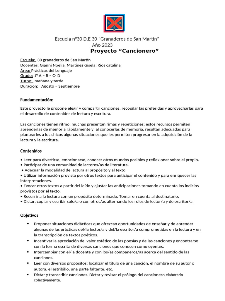 Proyec To Cancionero | PDF