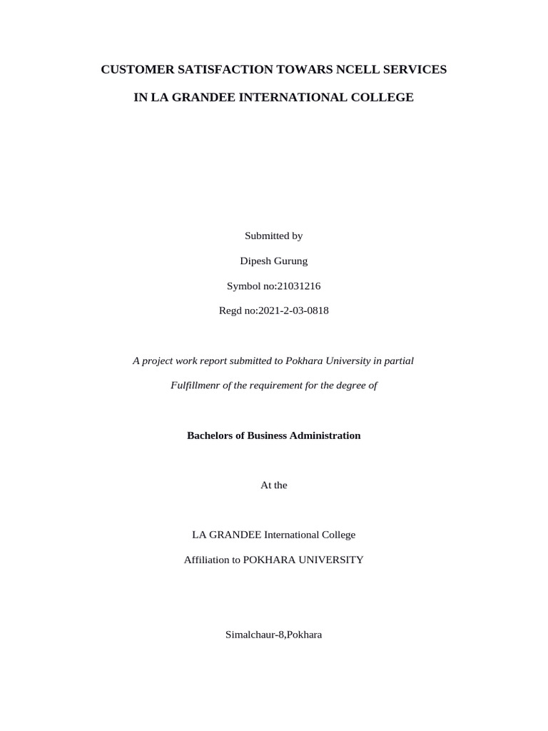 Customer Satisfaction Towards Ncell Services | PDF | Sampling (Statistics) | Technology ...