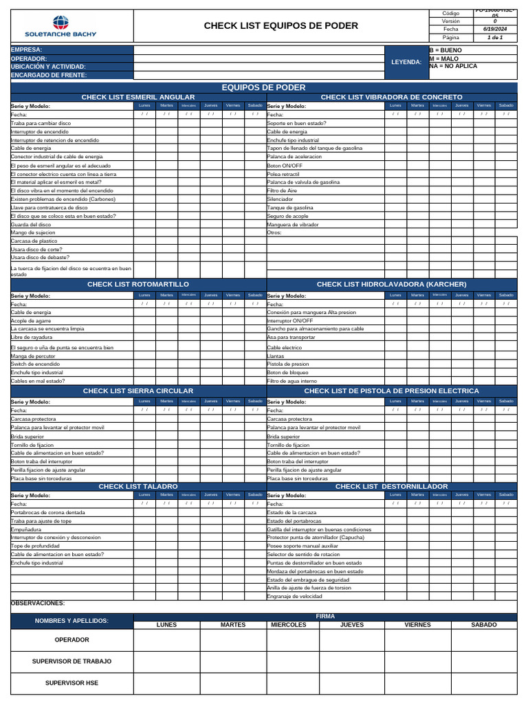 FO-19060-HSE-05 Check List de Equipos de poder | PDF