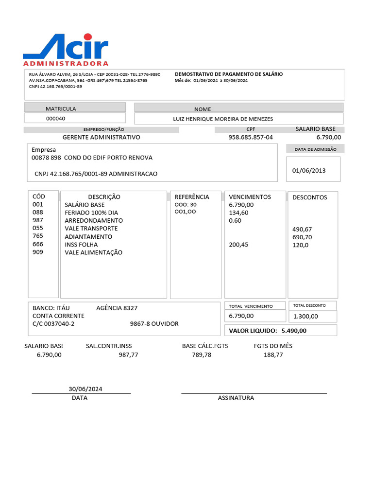 Contra Cheque Luiz | PDF