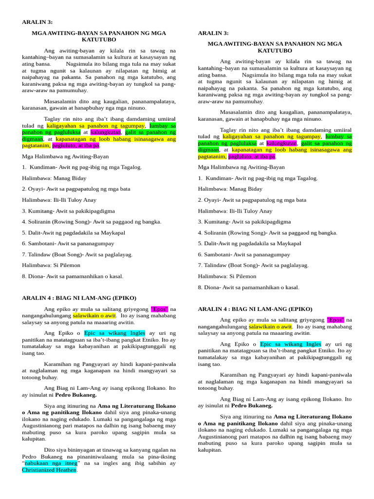 Aralin 3 at 4 - Filipino | PDF