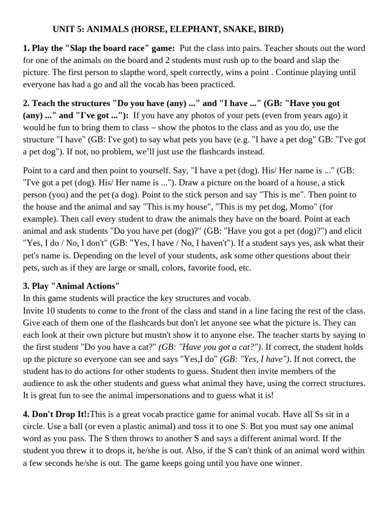 Unit 5 Animals Fish Horse Rabbit Elephant And I Have Pdf