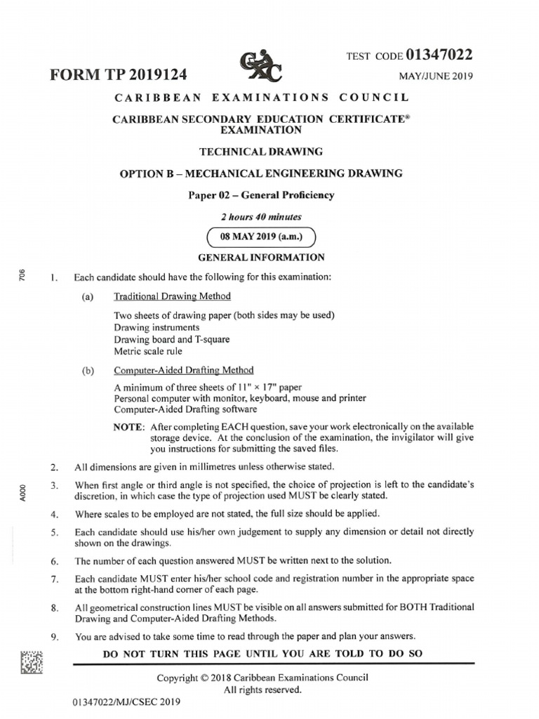Technical Drawing Option B Mechanical Engineering Drawing MAY 2019 | PDF
