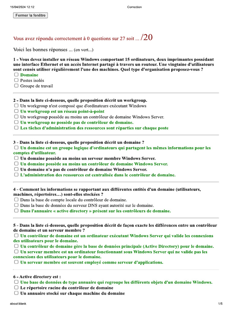 Réponses QCM Windows Server | PDF