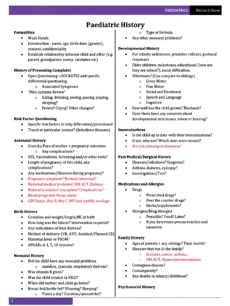 peds history taking | PDF