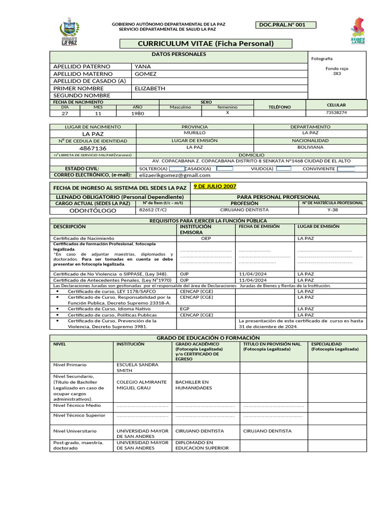 2 Form. 2024.ficha Personal Curriculum Vitae Eli | PDF
