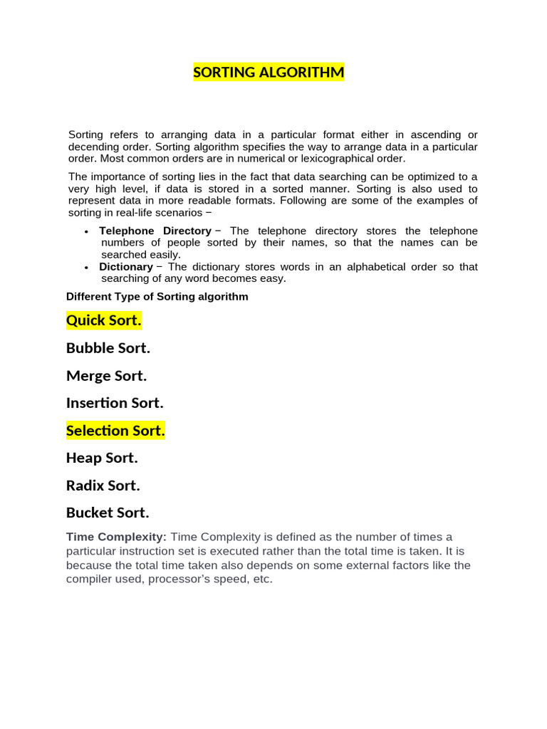 Selection and Quick Sort Notes | PDF