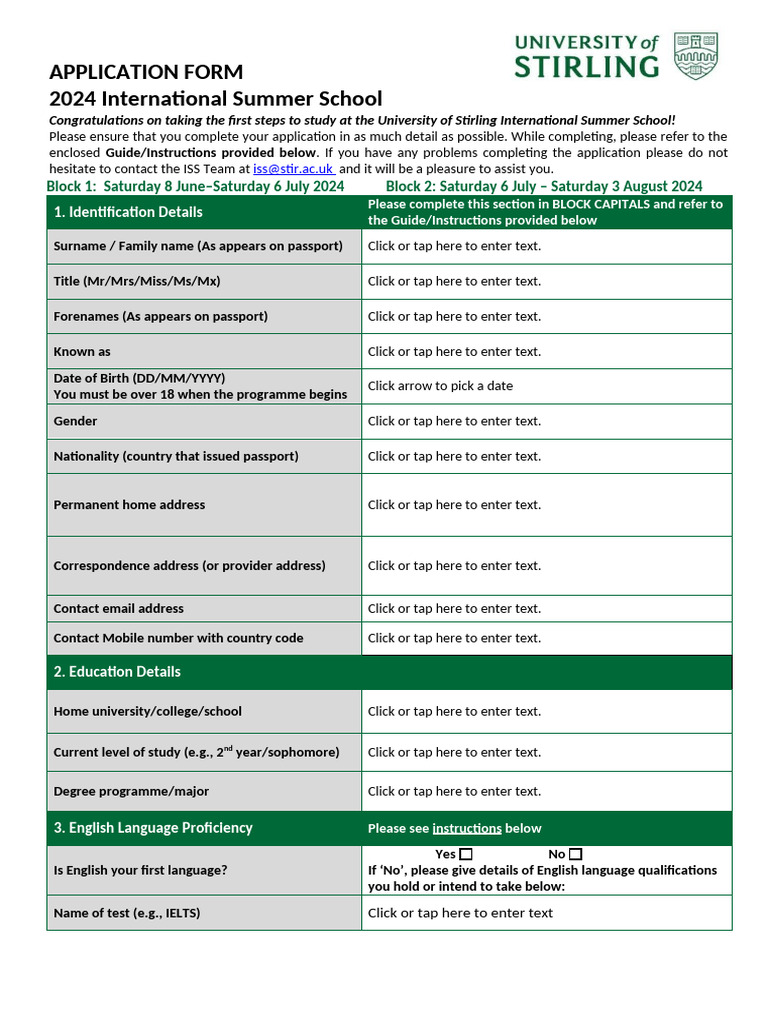 International Summer School Application 2024 | PDF