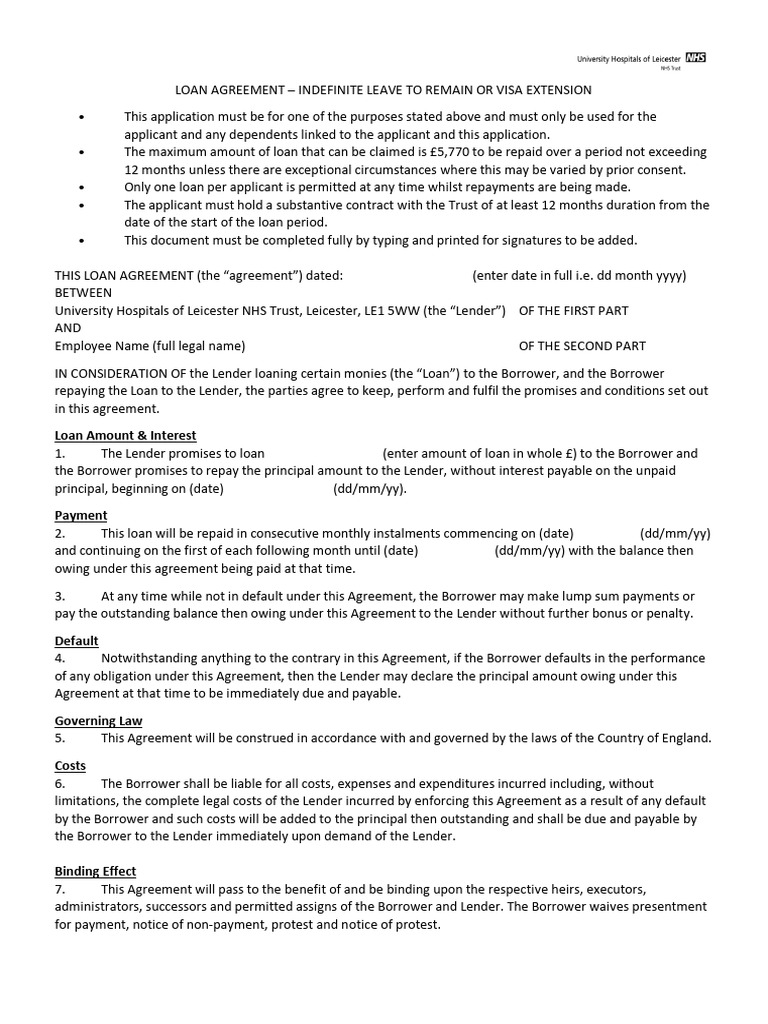 Visa Loan Agreement v1.1 | PDF | Loans | Business