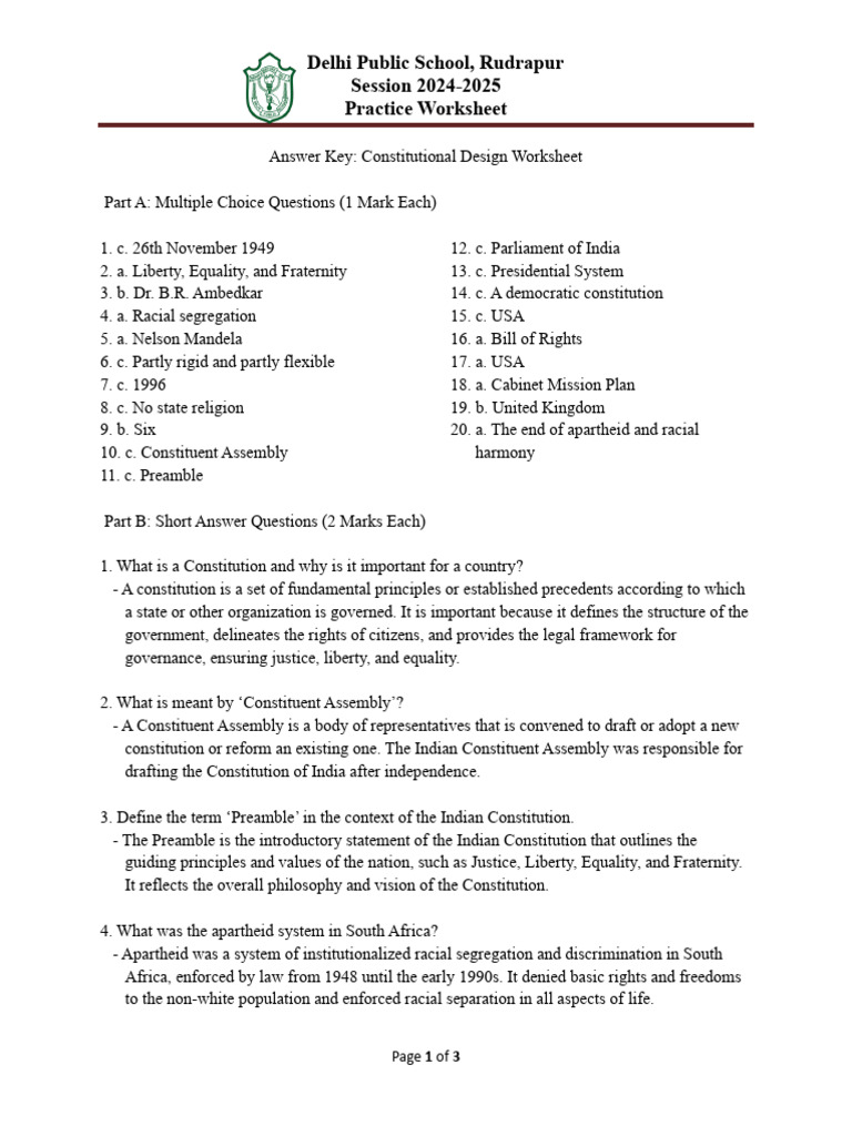 Constitutional Design Answer Key | PDF