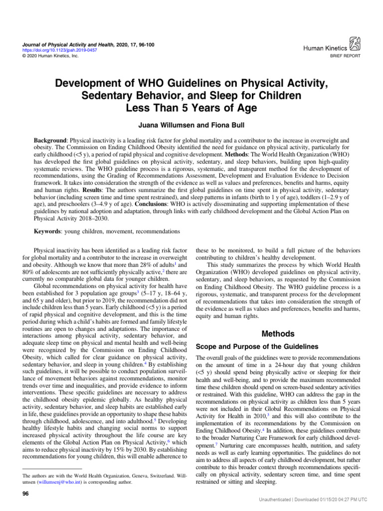Development of WHO Guidelines On Physical Activity | PDF | Sedentary ...