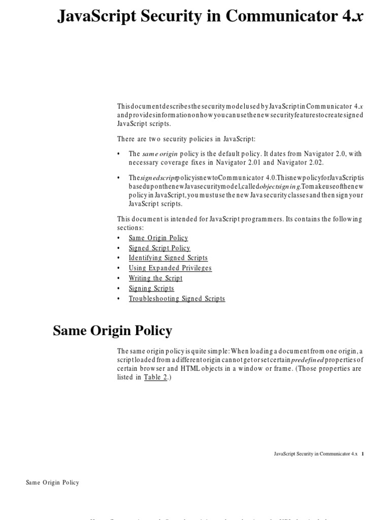 JavaScript Security in Communicator 4.x: Understanding the Same Origin ...