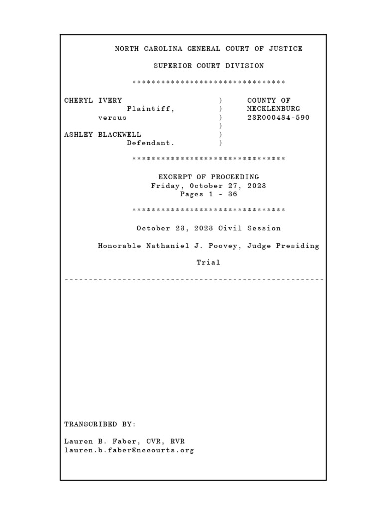 Transcript, Excerpt Closing Arguments - Ivery V Blackwell 10-27-23 | PDF