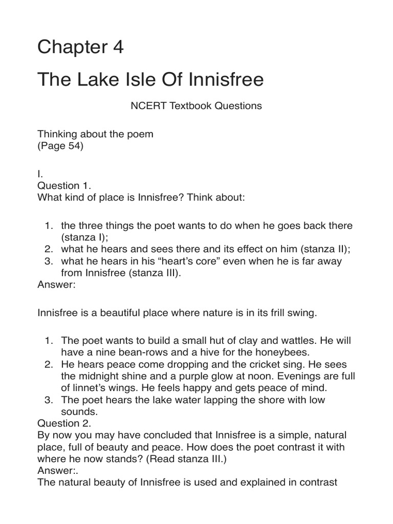 Class 9. Poem. The Lake Isle of Innisfree | PDF