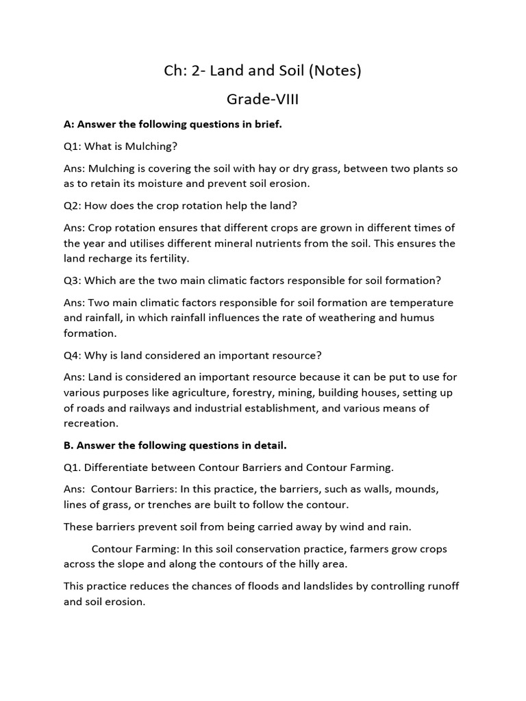 Class 8-Land and Soil Notes | PDF | Soil | Technology & Engineering