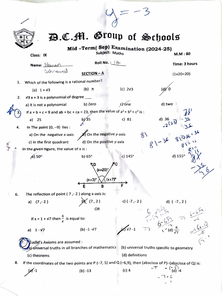 Maths Class 9 | PDF | Cartesian Coordinate System | Mathematics